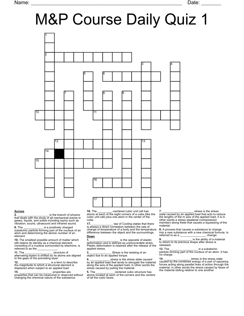M&P Course Daily Quiz 1 Crossword - WordMint