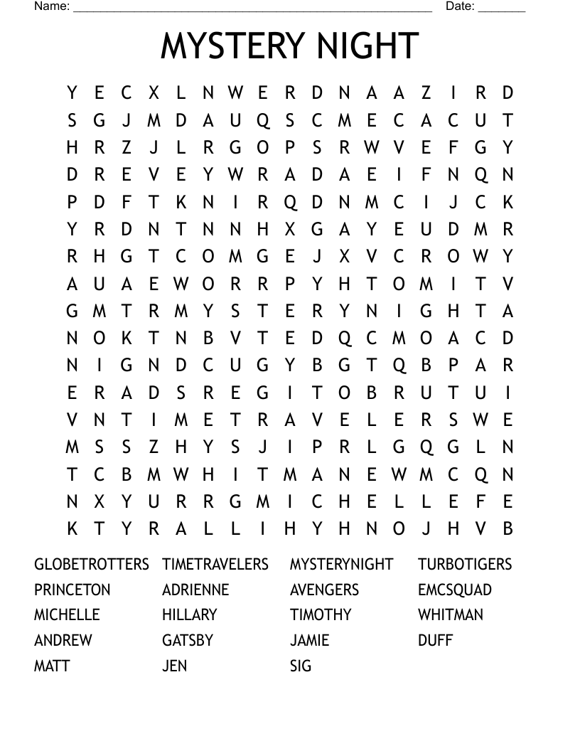 MYSTERY NIGHT Word Search - WordMint