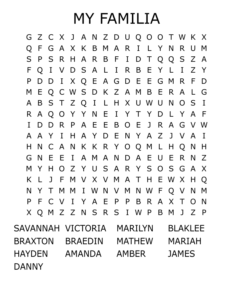 MY FAMILIA Word Search - WordMint