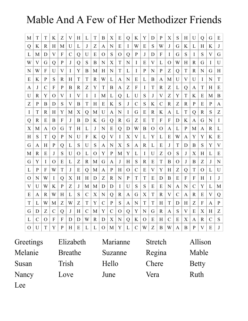 Mable And A Few of Her Methodizer Friends Word Search - WordMint