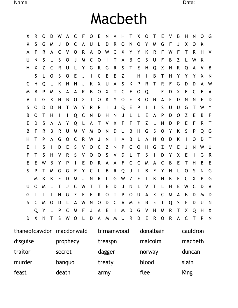 Macbeth Word Search - WordMint