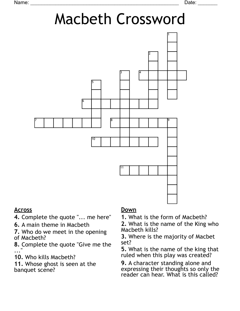 Macbeth Crossword - WordMint