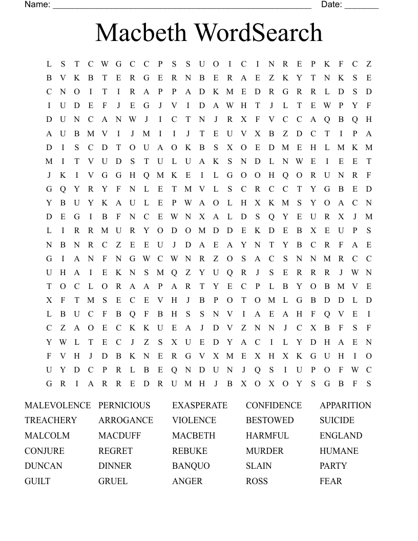 Macbeth WordSearch - WordMint