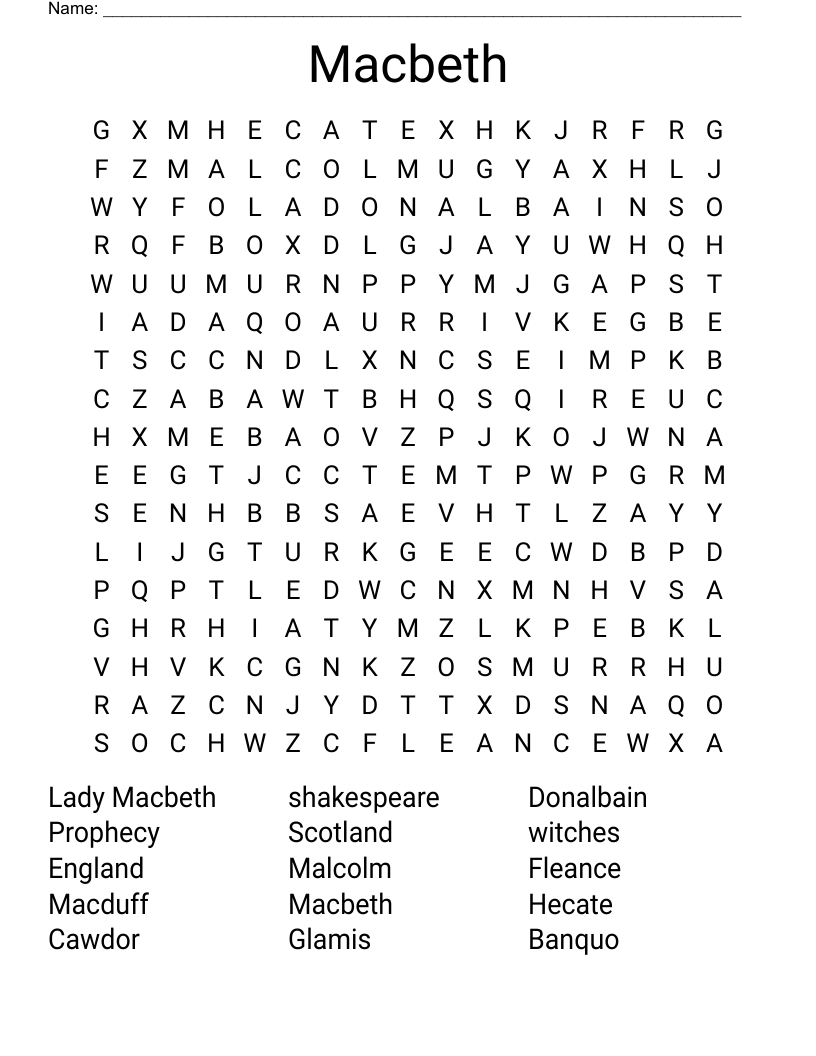 Macbeth Word Search - WordMint