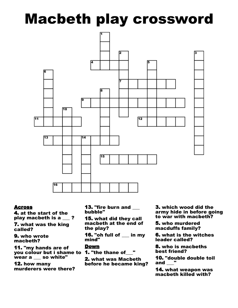 Macbeth play crossword - WordMint