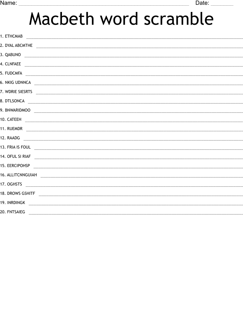 Macbeth word scramble - WordMint