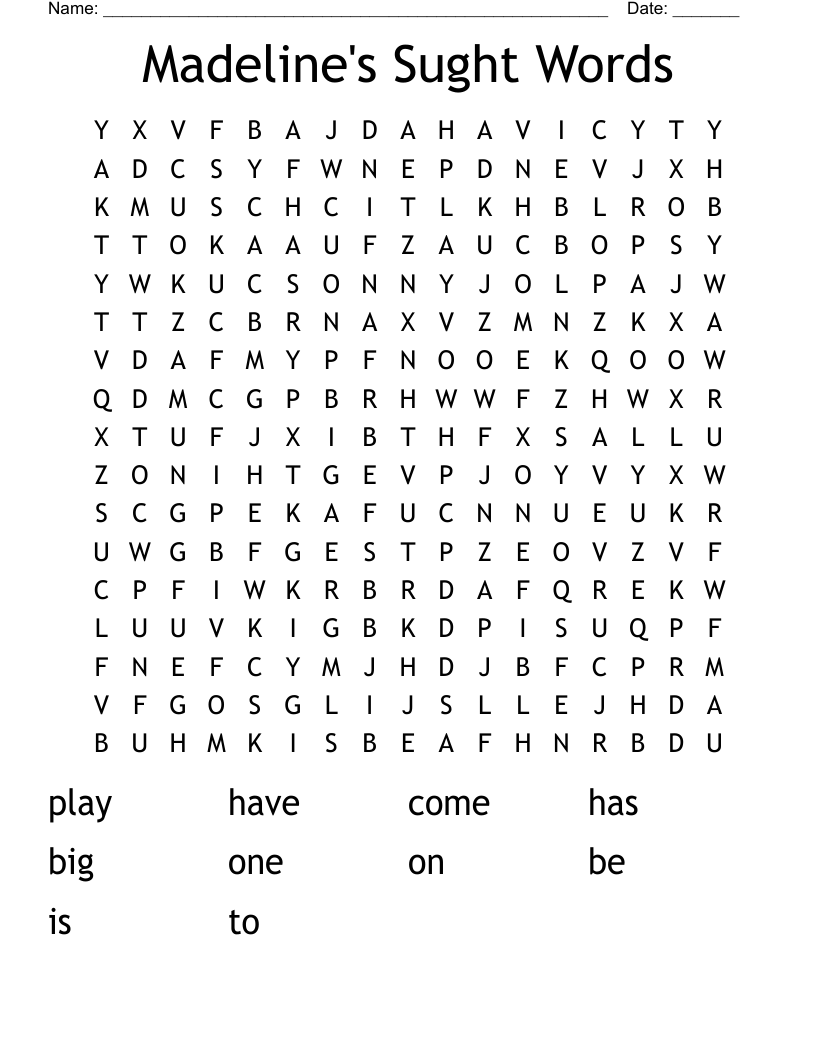 Madeline's Sught Words Word Search - WordMint