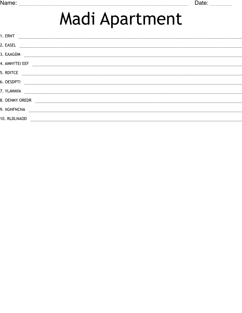 Madi Apartment Word Scramble - WordMint