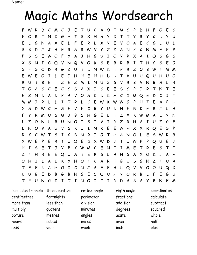 Maths Word Search WordMint