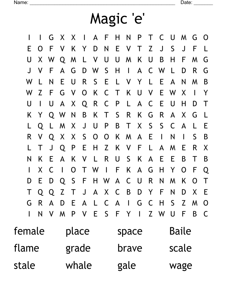 Magic 'e' Word Search - WordMint