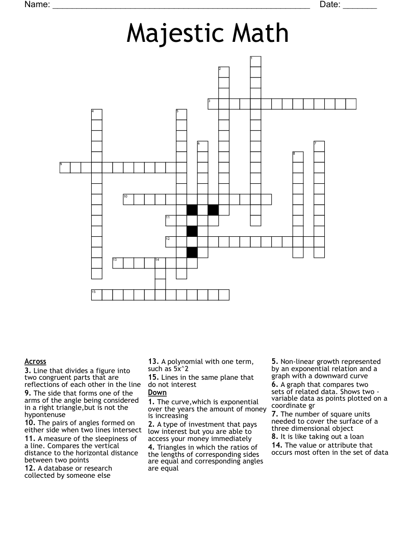 Majestic Math Crossword - WordMint