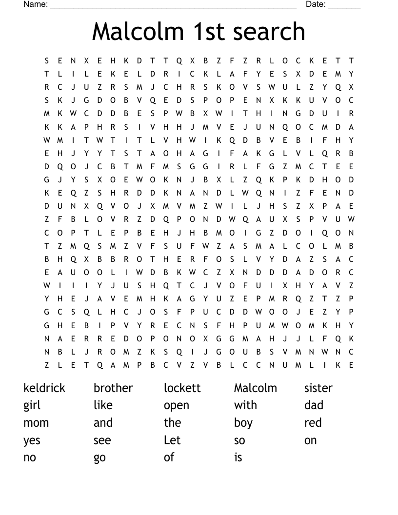 Malcolm 1st search Word Search - WordMint
