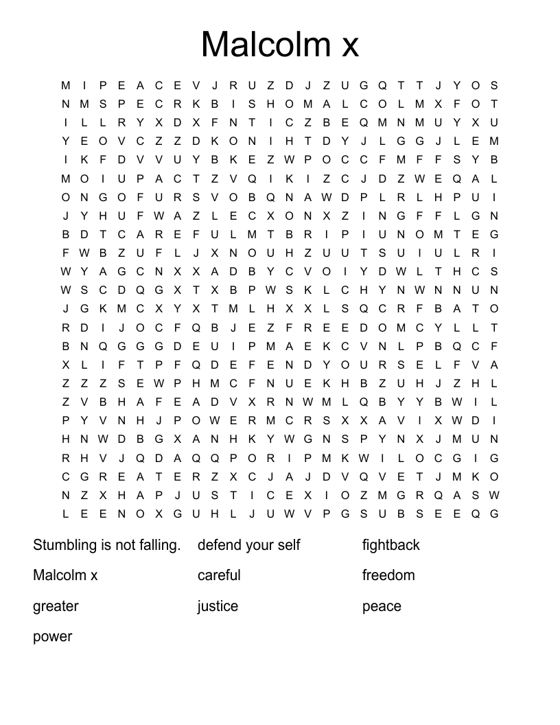 Malcolm x Word Search - WordMint