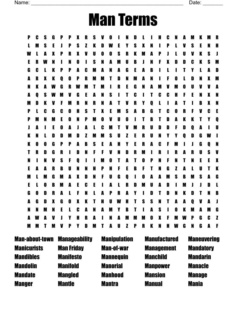 Man Terms Word Search - WordMint