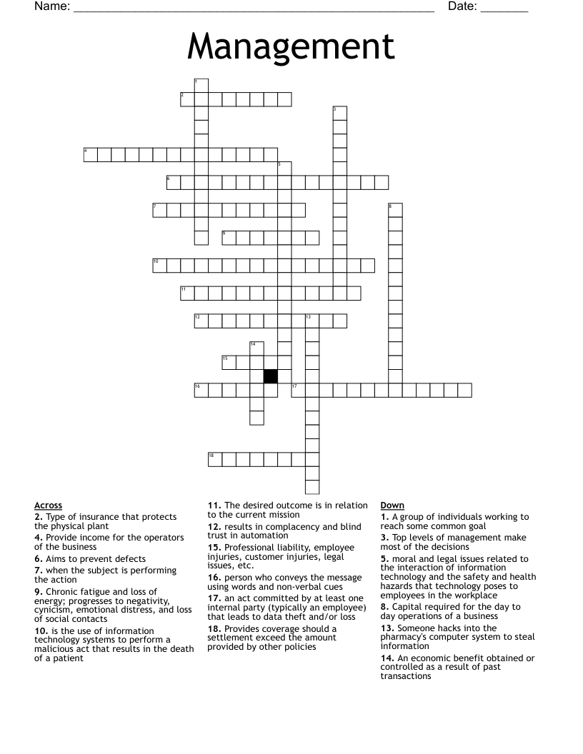 Management Crossword - WordMint