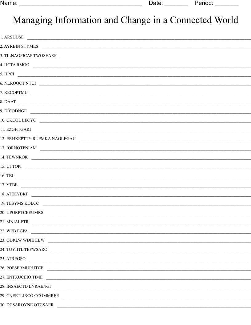 Managing Information and Change in a Connected World Word Scramble ...