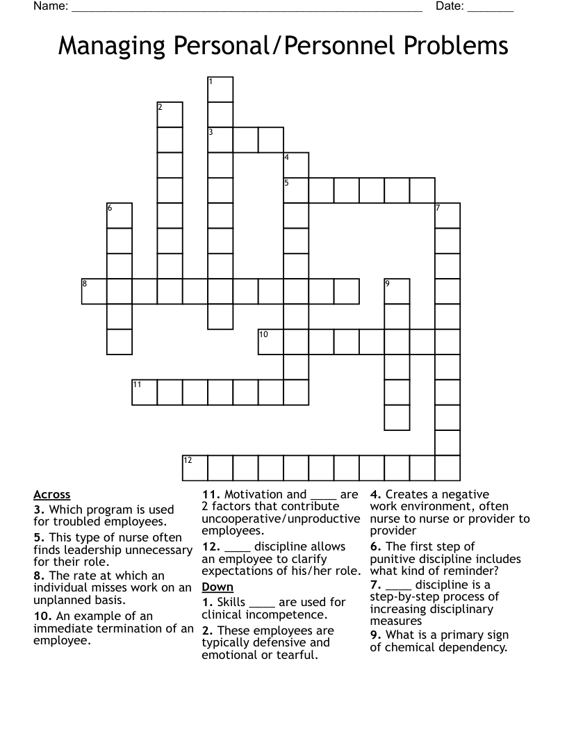 Managing Personal/Personnel Problems Crossword - WordMint