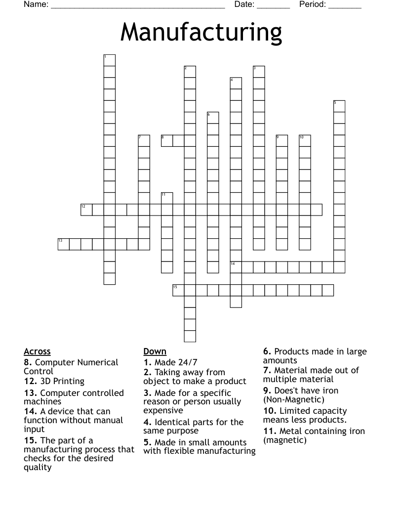 Manufacturing Crossword WordMint