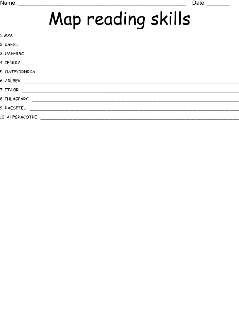 Map reading skills Word Scramble - WordMint