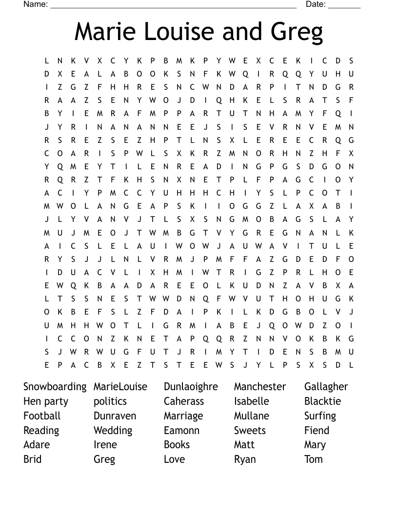 Marie Louise and Greg Word Search - WordMint