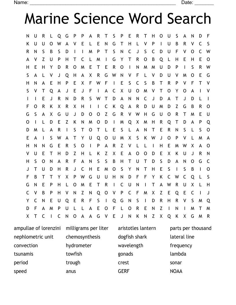 Marine Science Word Search - WordMint