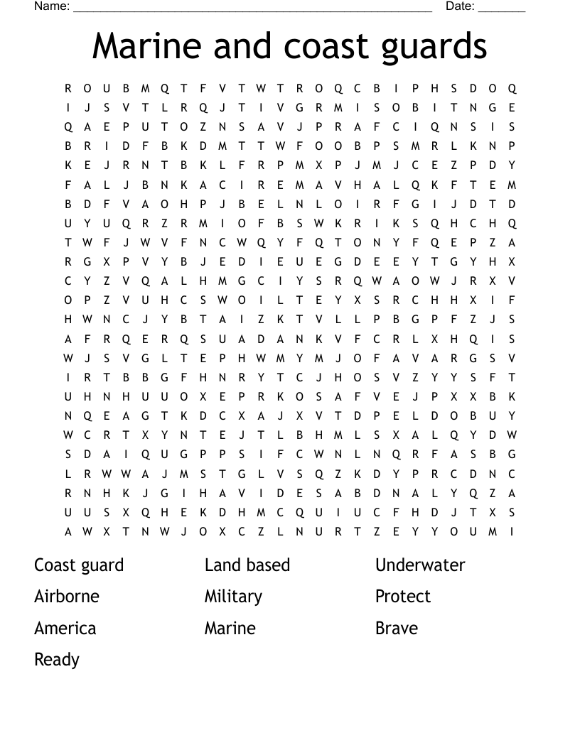 Marine and coast guards Word Search - WordMint