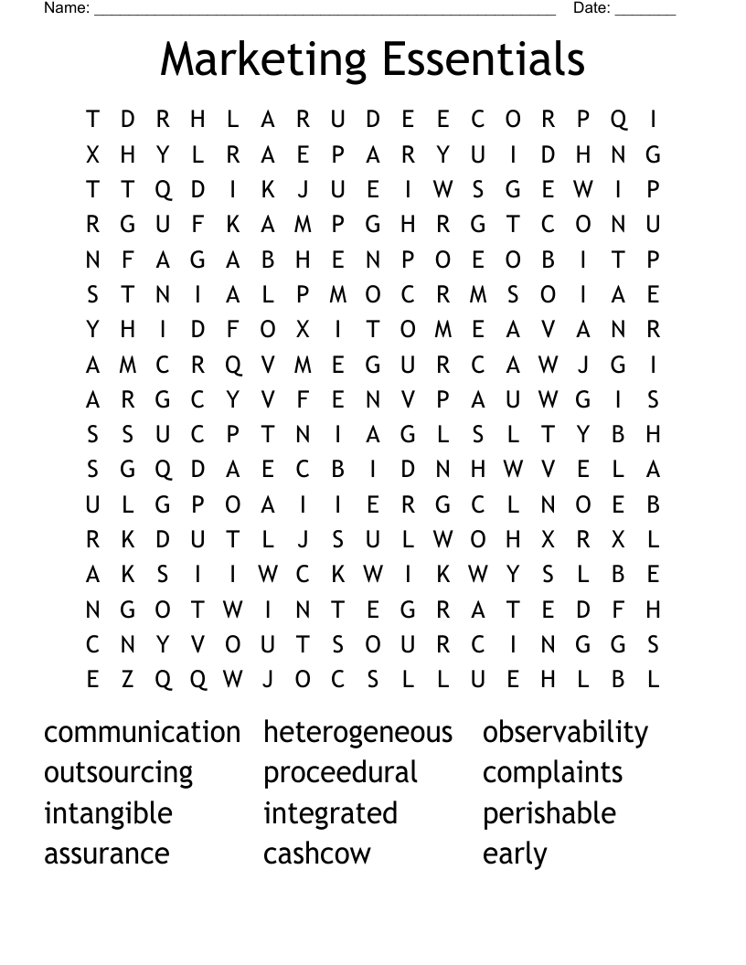 Marketing Essentials Word Search - WordMint