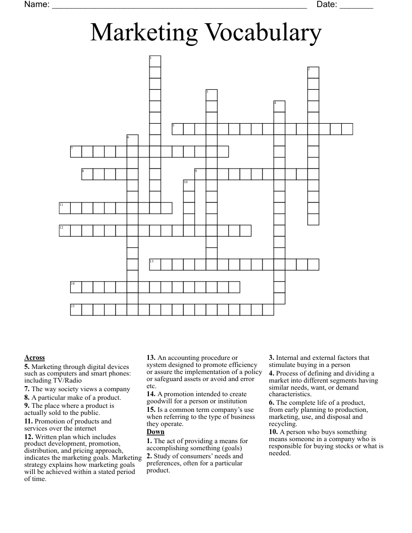 Marketing Vocabulary Crossword - WordMint