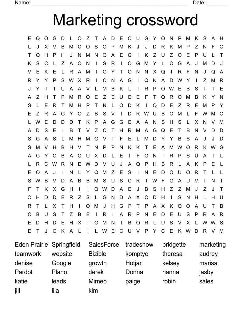 Marketing crossword Word Search - WordMint