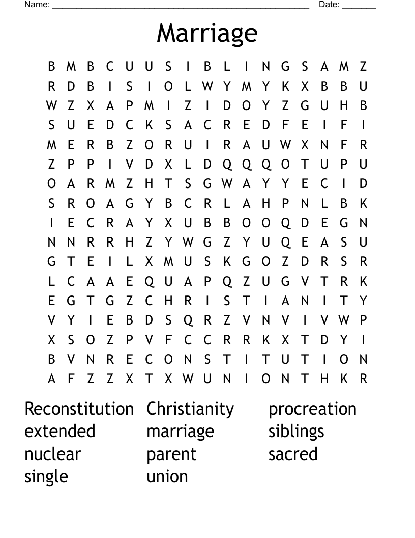 Marriage Word Search - WordMint