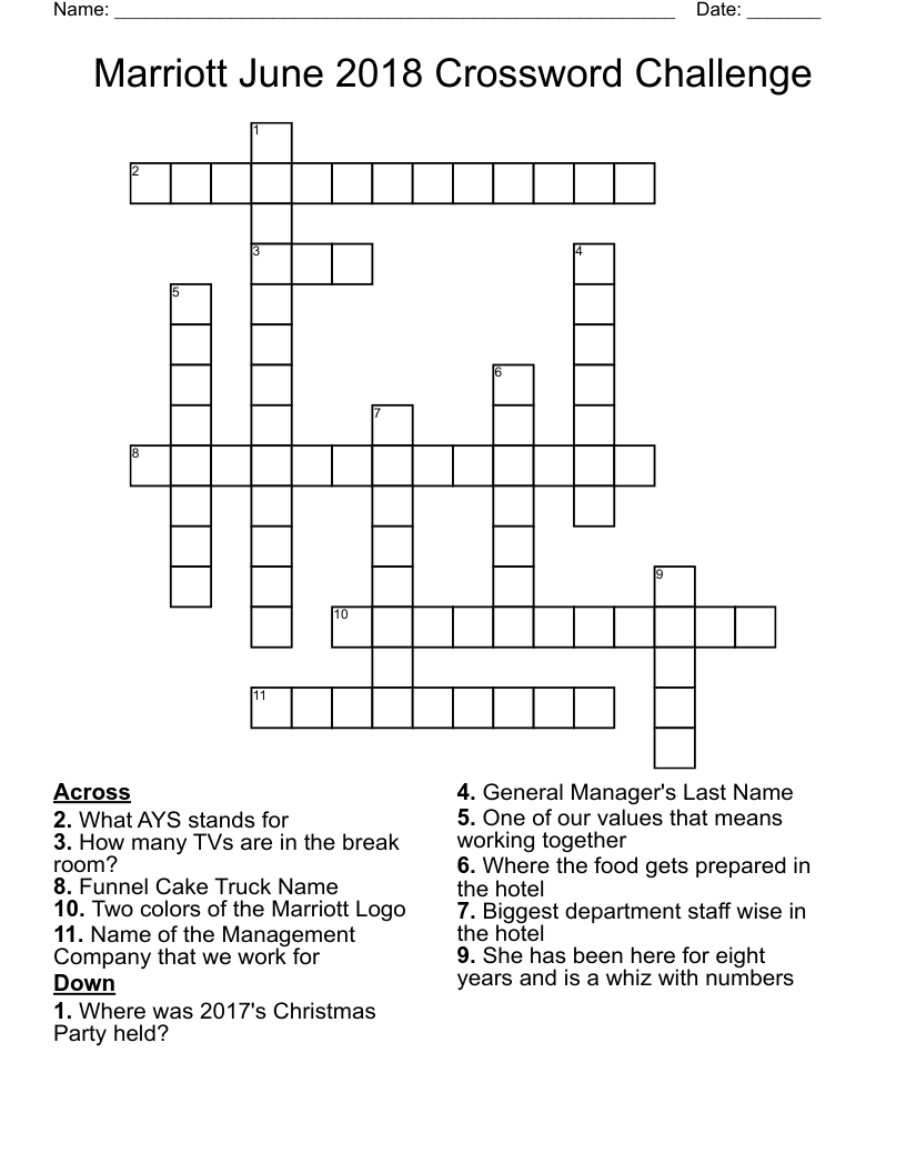 Marriott June 2018 Crossword Challenge - WordMint