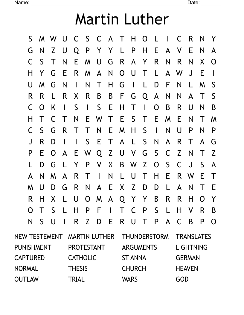 Martin Luther Word Search - WordMint