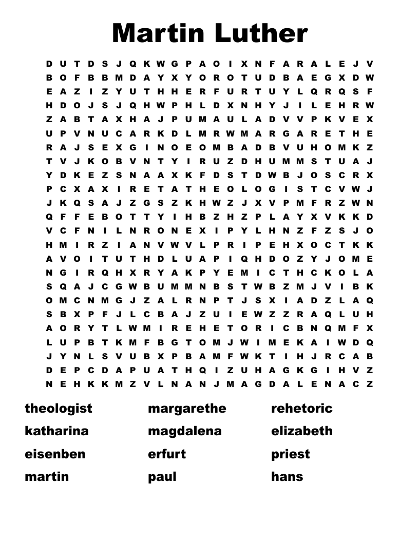 Martin Luther Word Search - WordMint