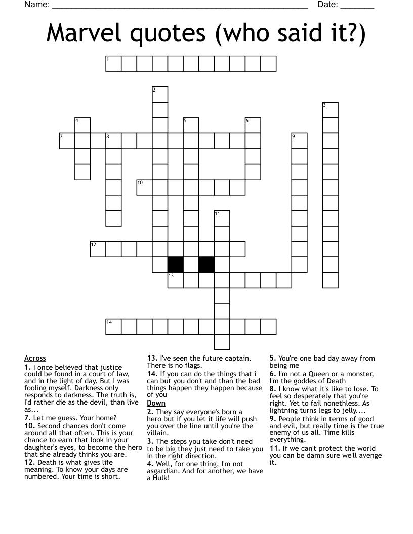 Marvel quotes (who said it?) Crossword - WordMint