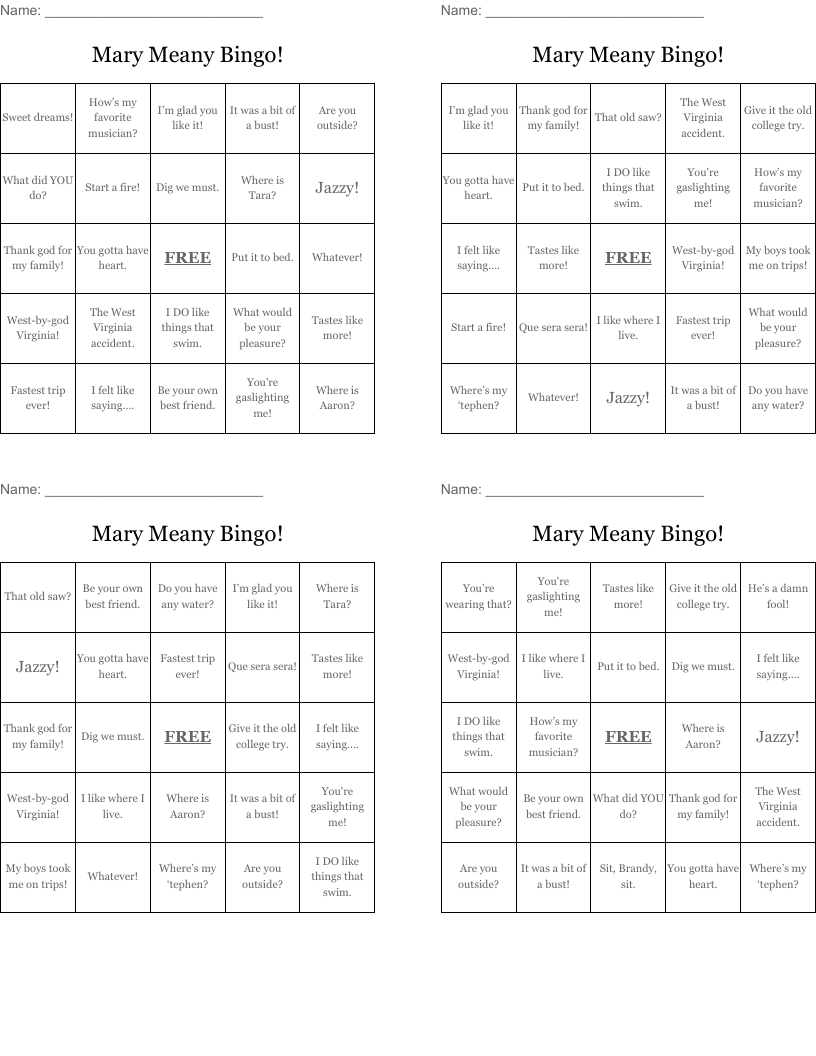 Mary Meany Bingo! - WordMint
