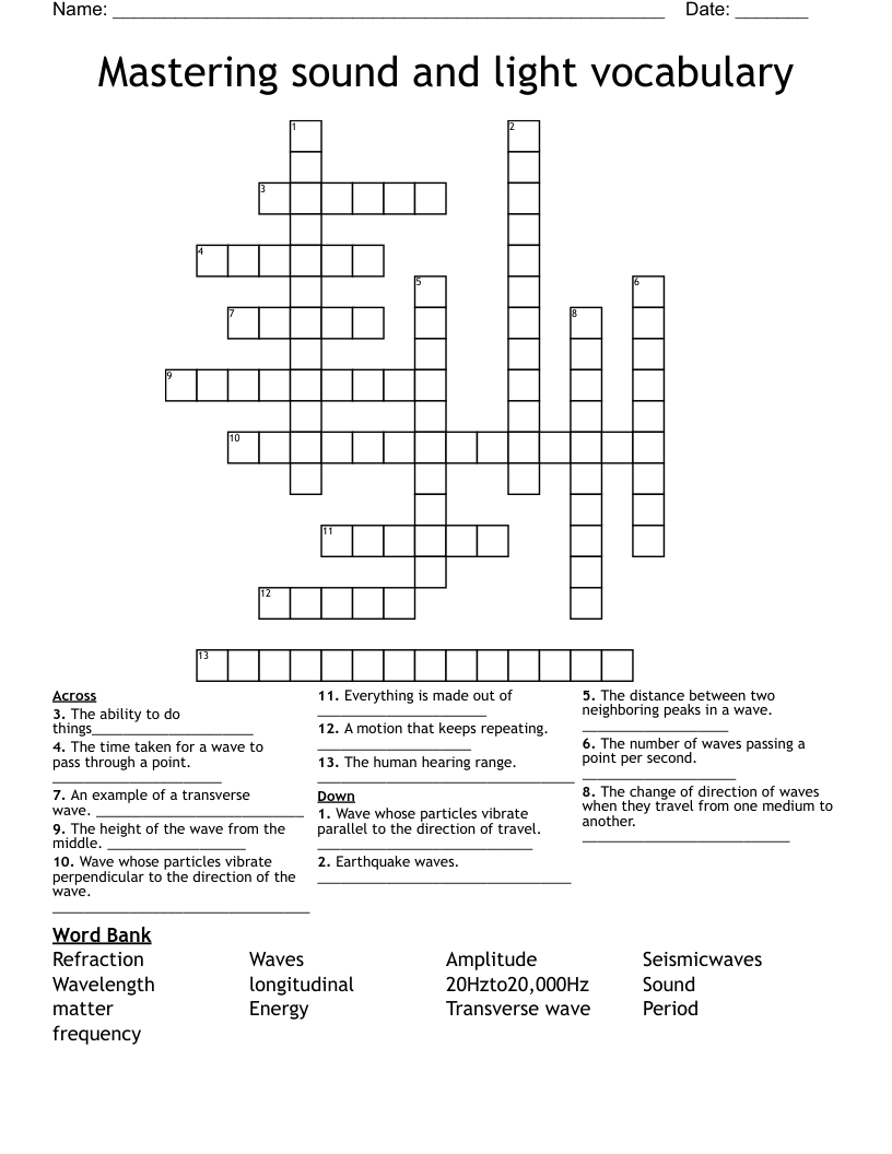 Mastering sound and light vocabulary Crossword - WordMint