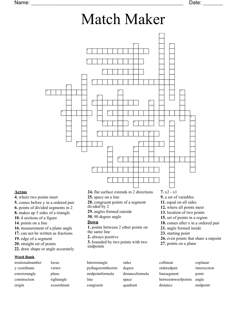 Match Maker Crossword - WordMint