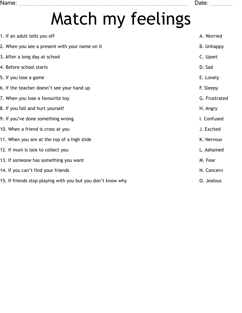 Match my feelings Worksheet - WordMint