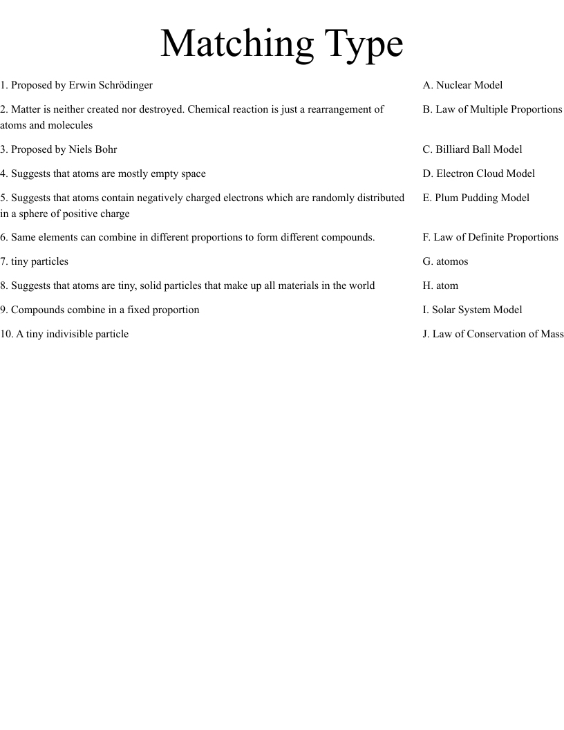 Matching Type Worksheet WordMint