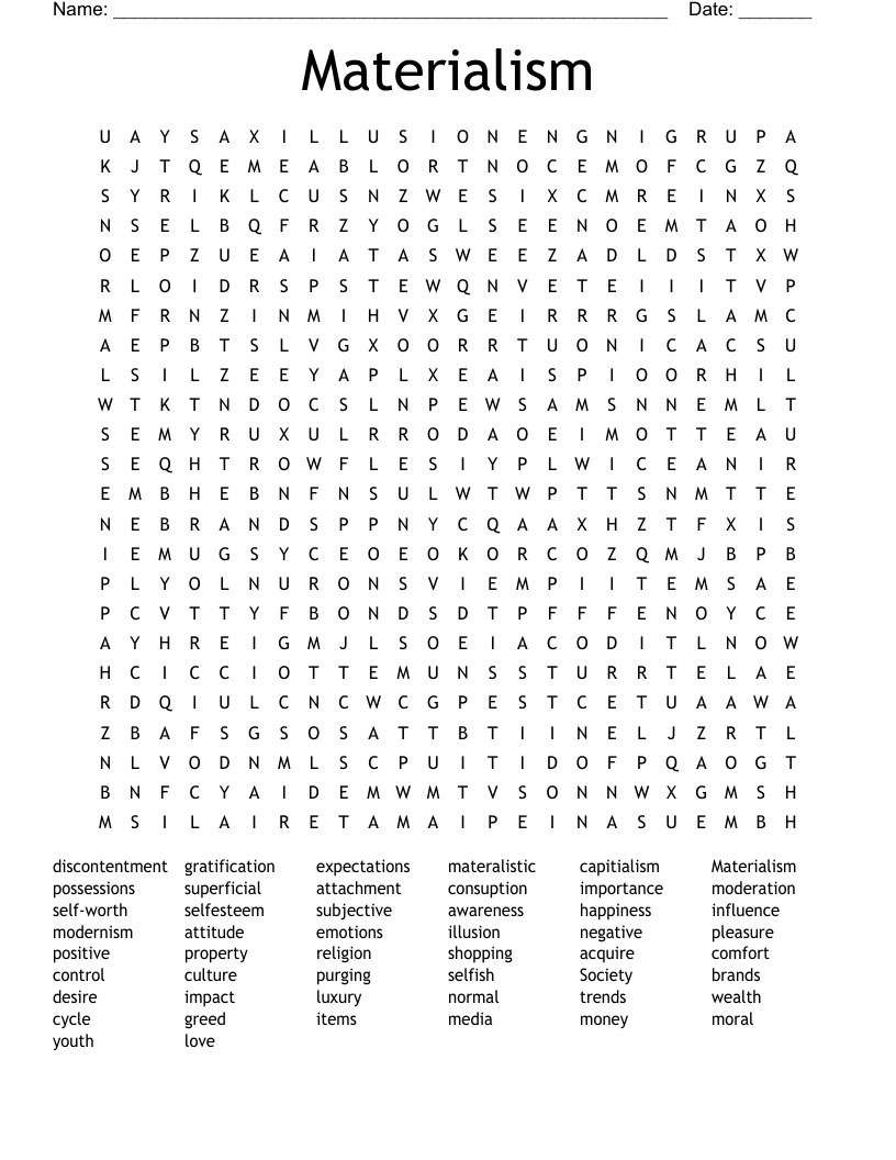 Materialism Word Search - WordMint