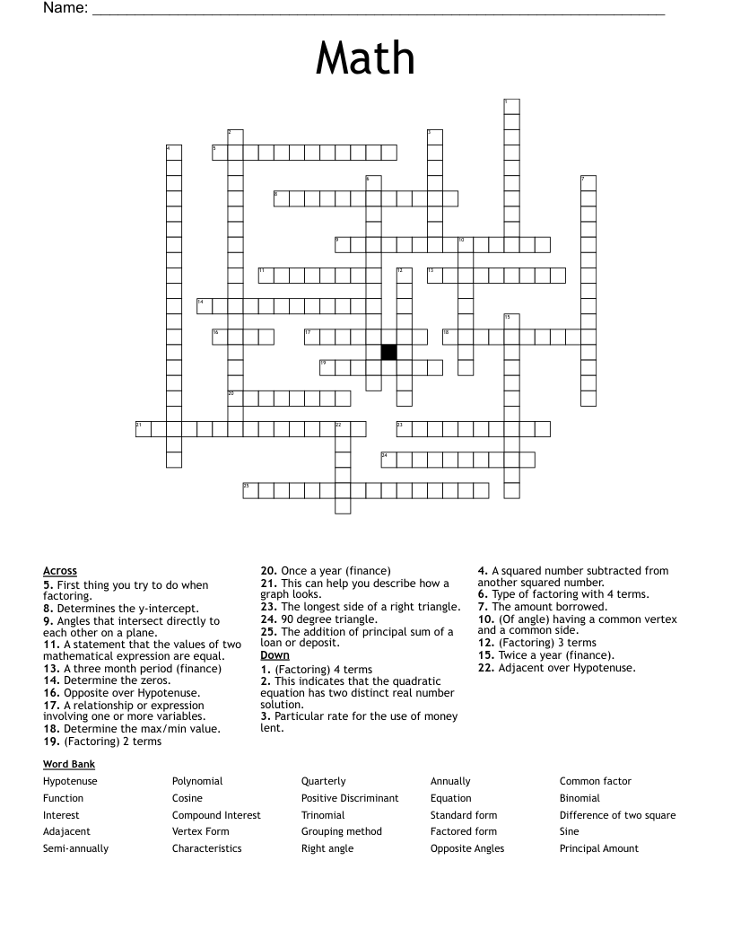 Math Crossword - WordMint