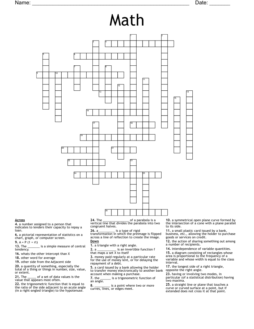 Math Crossword - WordMint