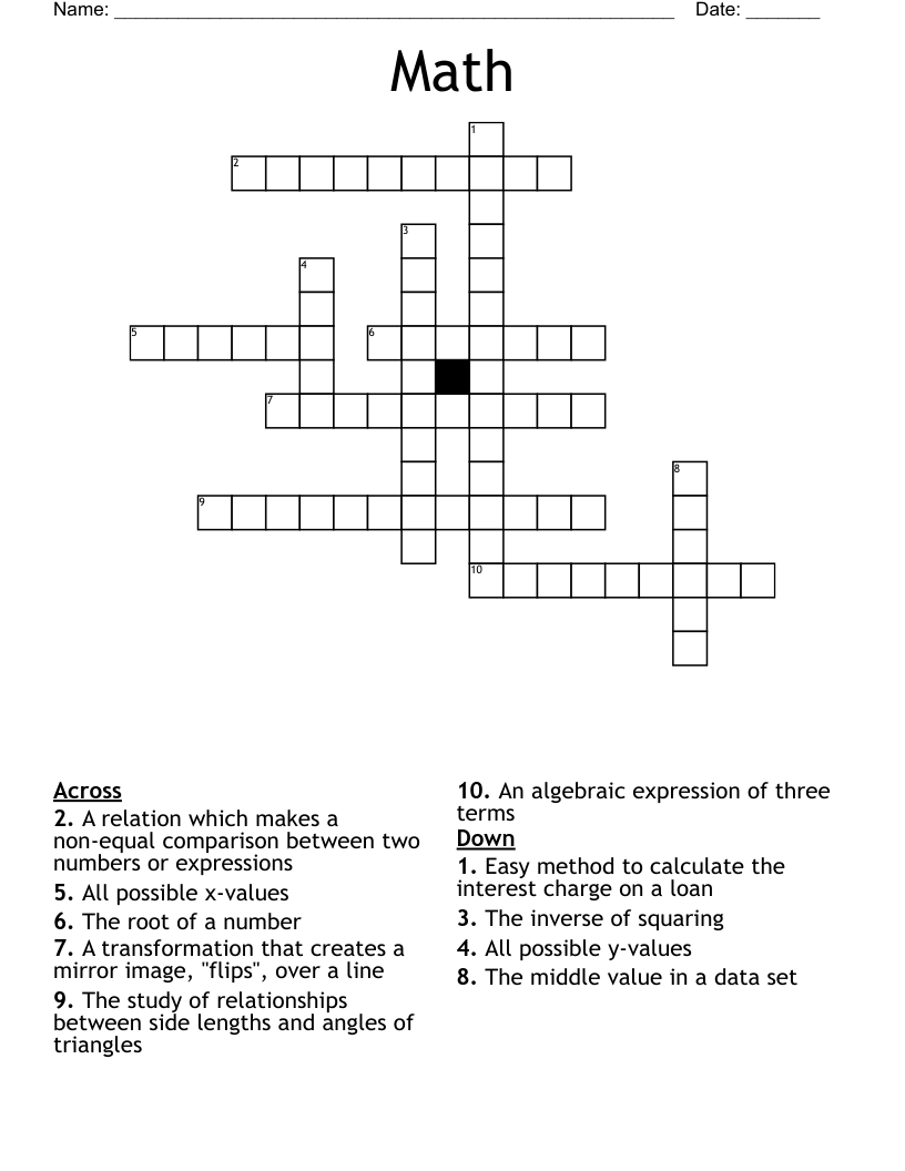 Math Crossword - WordMint
