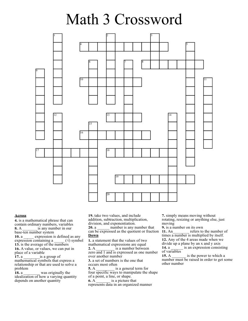 Math 3 Crossword - WordMint