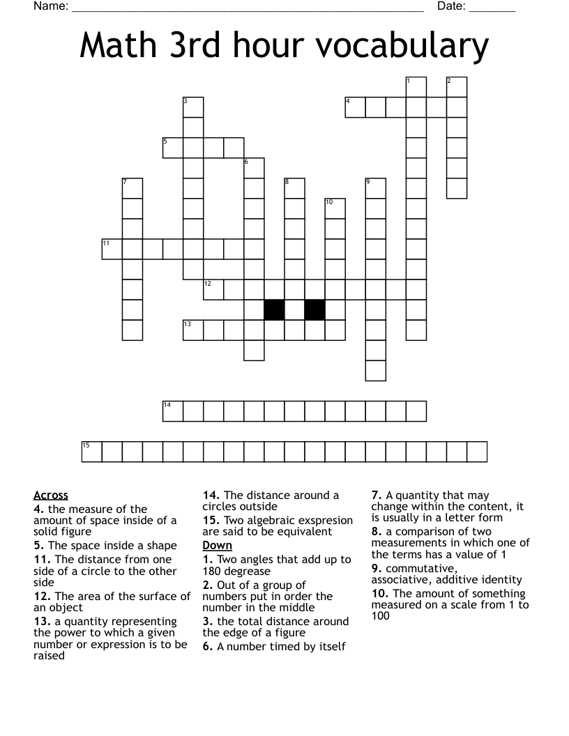 Math 3rd hour vocabulary Crossword - WordMint
