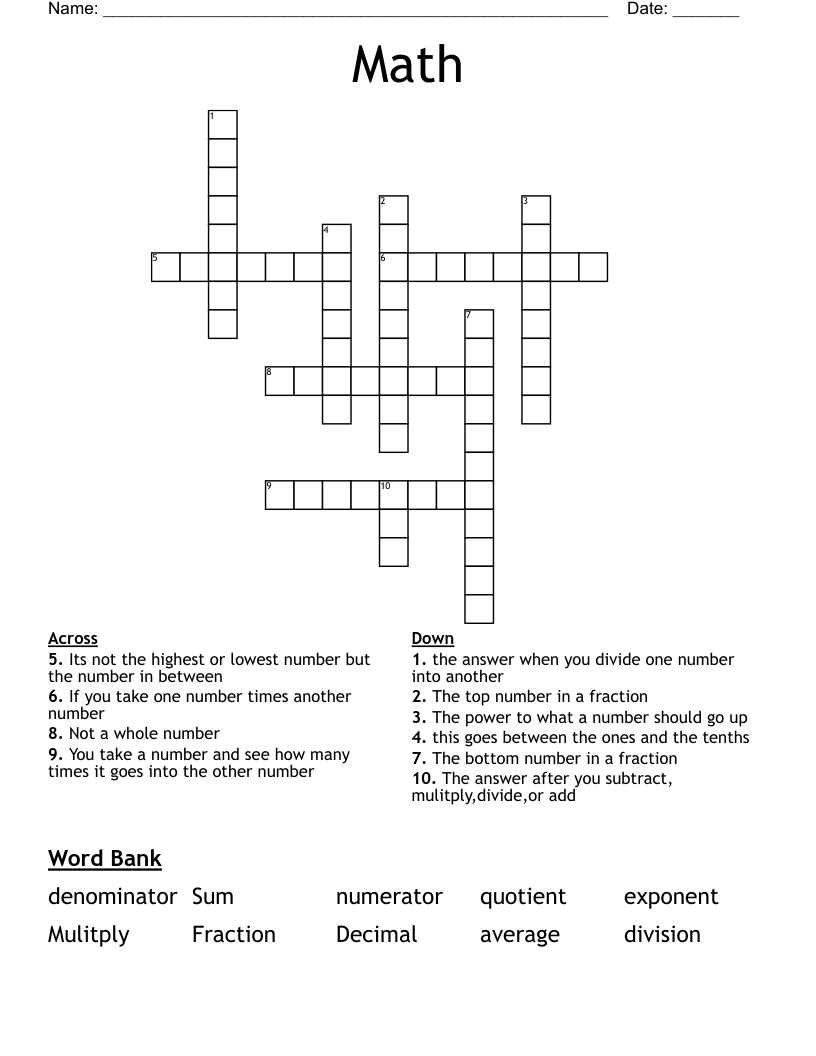 Math Crossword - WordMint