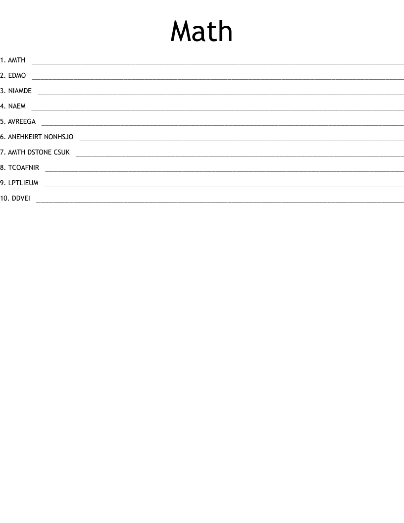 Math Word Scramble - WordMint