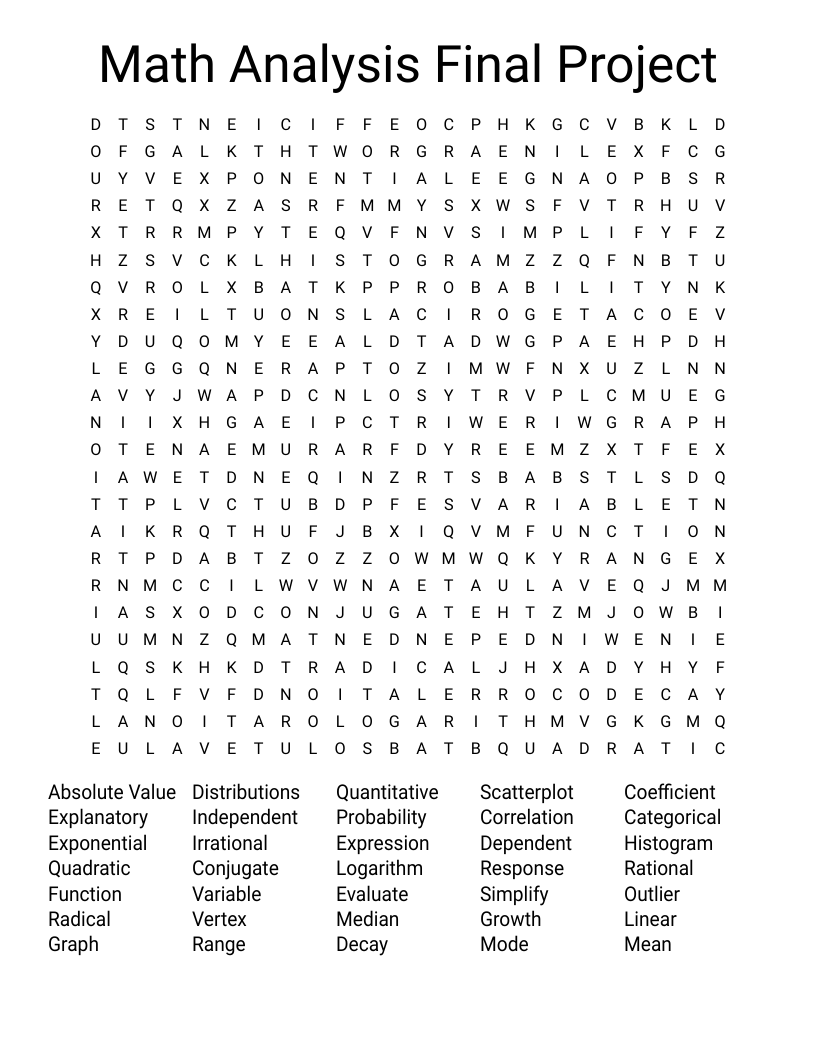 Math Analysis Final Project Word Search WordMint