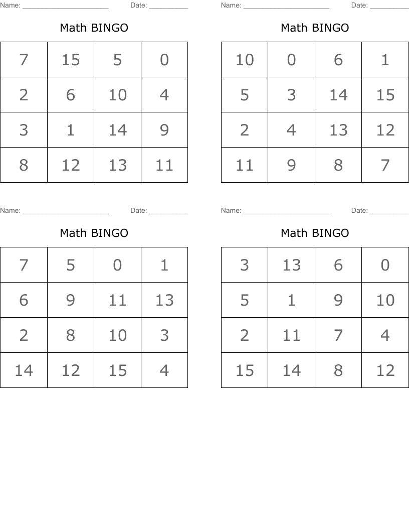 Math BINGO - WordMint