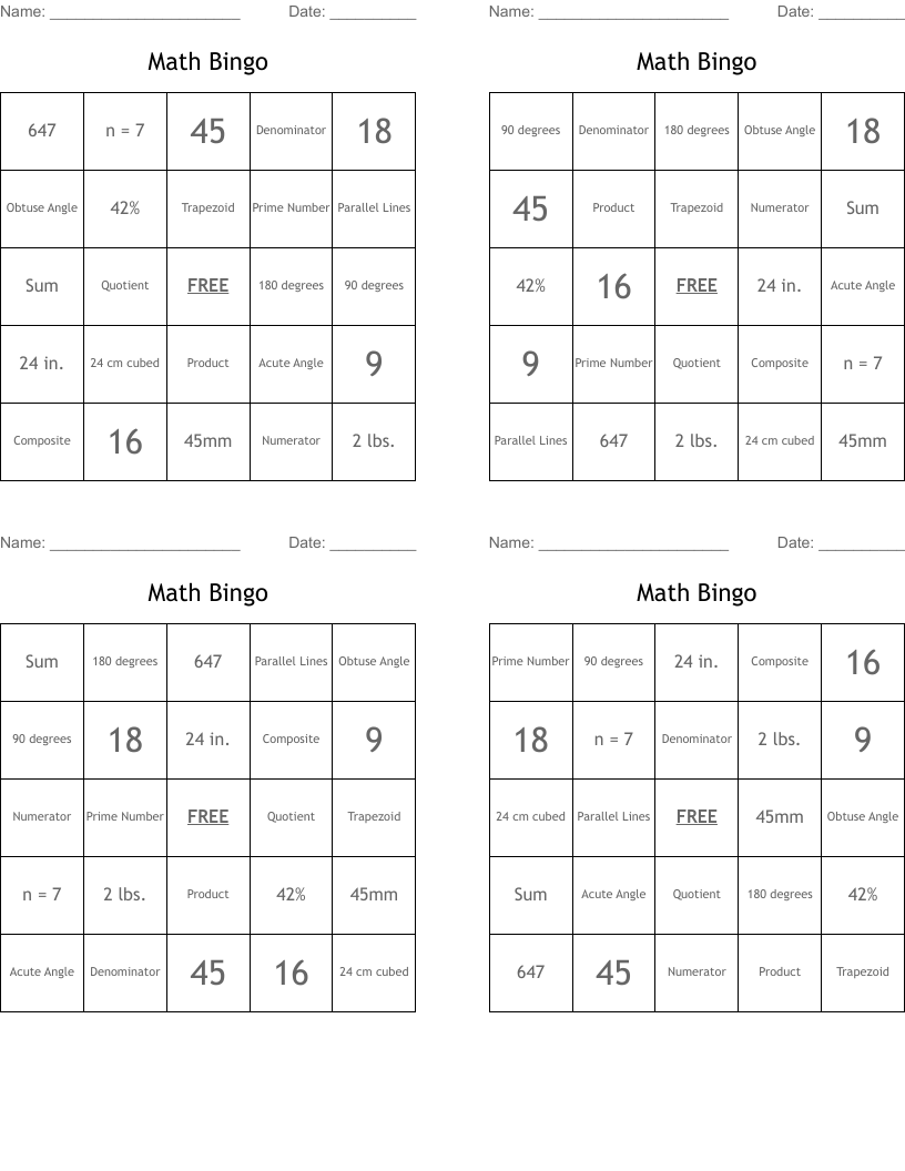 Math Bingo - WordMint
